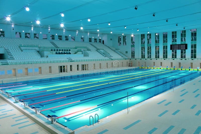 Interior Details of Lanes and Seating in Olympic Sized Swimming Pool ...