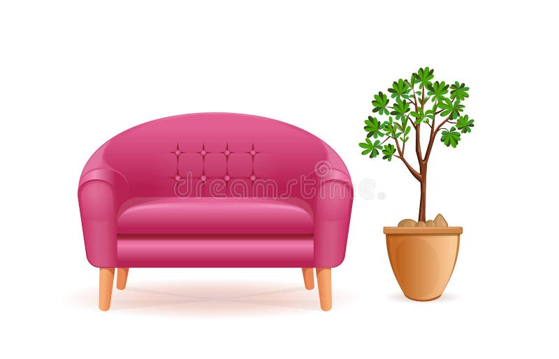 Interior Details - a Sofa and a Potted Tree Stock Vector - Illustration ...