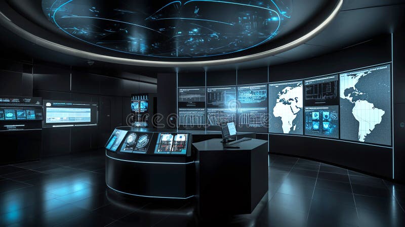 Interior with Digital Screens Showing Graphs Stock Illustration ...