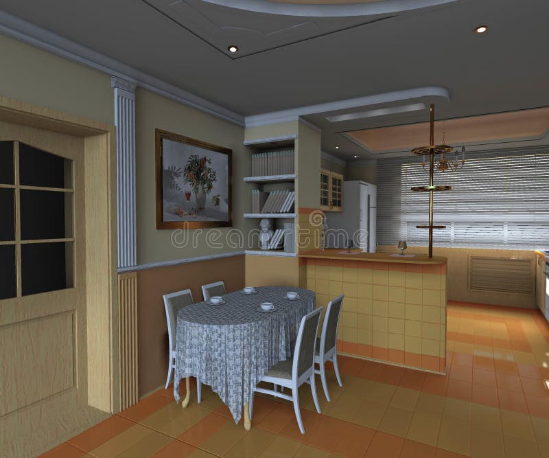 Interior with dining area stock image. Image of project - 55598043