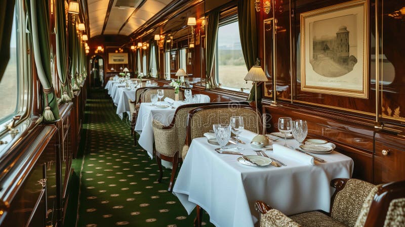 Interior of Dining Car in Luxury Train Stock Illustration ...