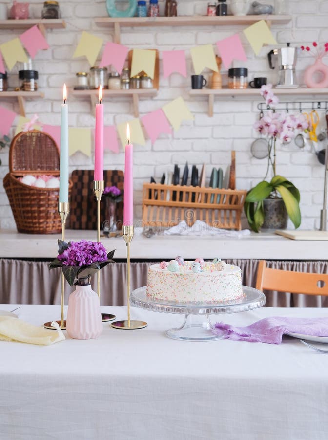 Interior of Kitchen with Table Served for Easter Celebration Stock ...