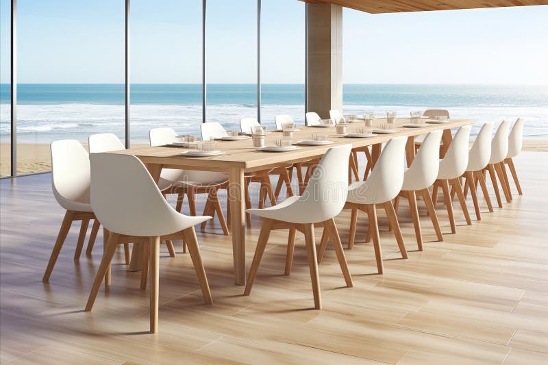 Interior with Dining Table and Sea View, Neutral Colors and Large ...