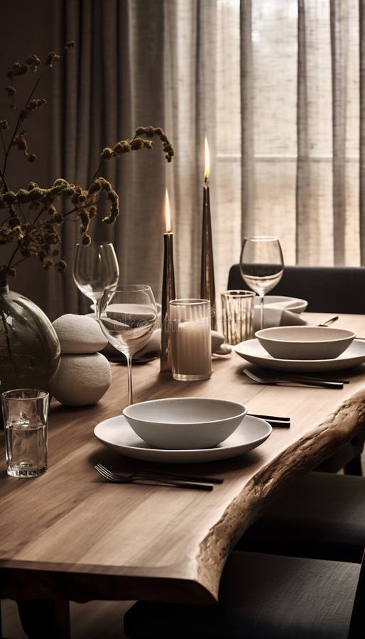 Interior Dining Table Set Up Beautifully Designed in the Style of the ...