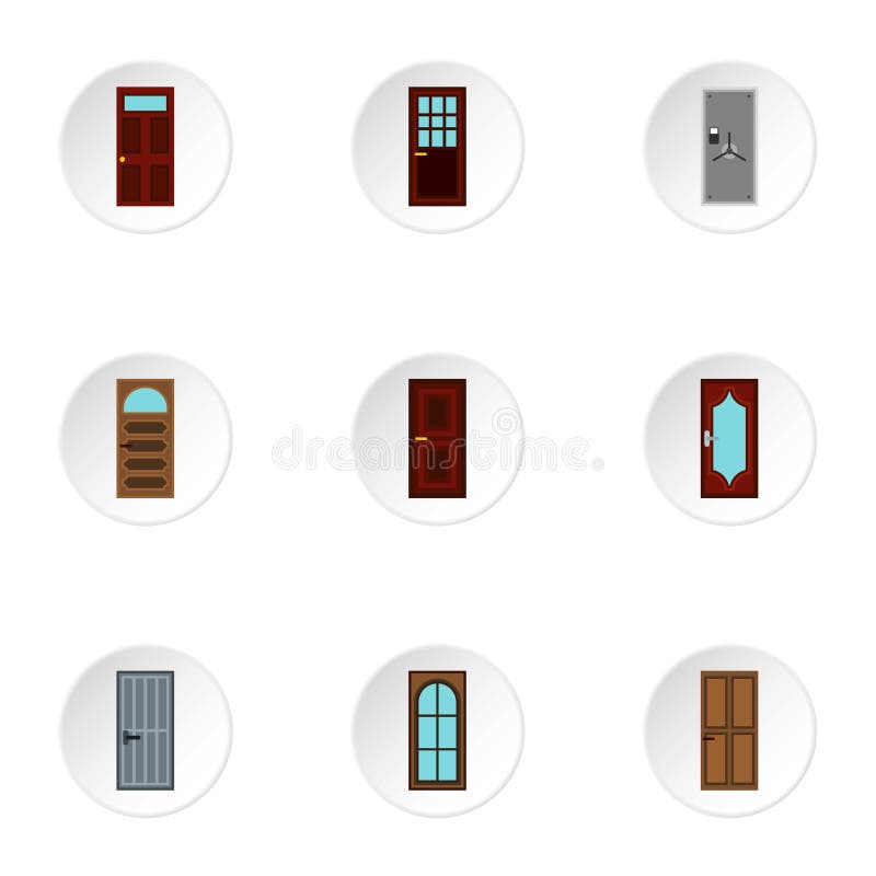 Interior Doors Icons Set, Flat Style Stock Vector - Illustration of ...