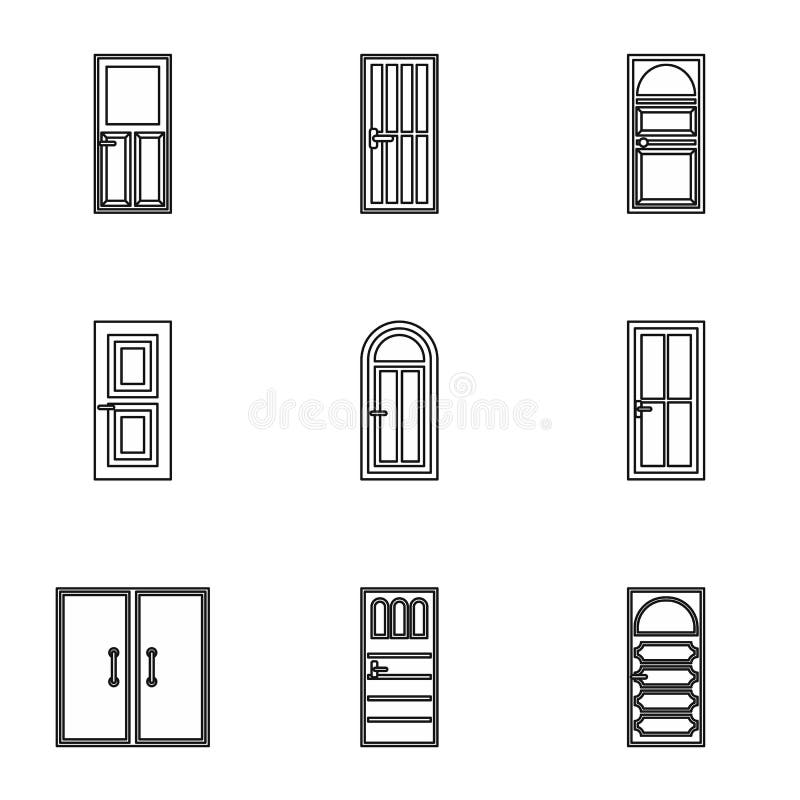 Interior Doors Icons Set, Outline Style Stock Illustration ...