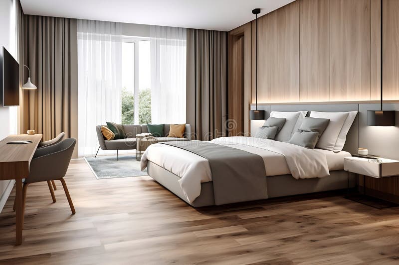 Interior of a Double Bed Hotel Room Stock Illustration - Illustration ...