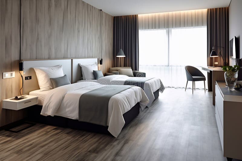 Interior of a Double Bed Hotel Room Stock Image - Image of sleep, rest ...