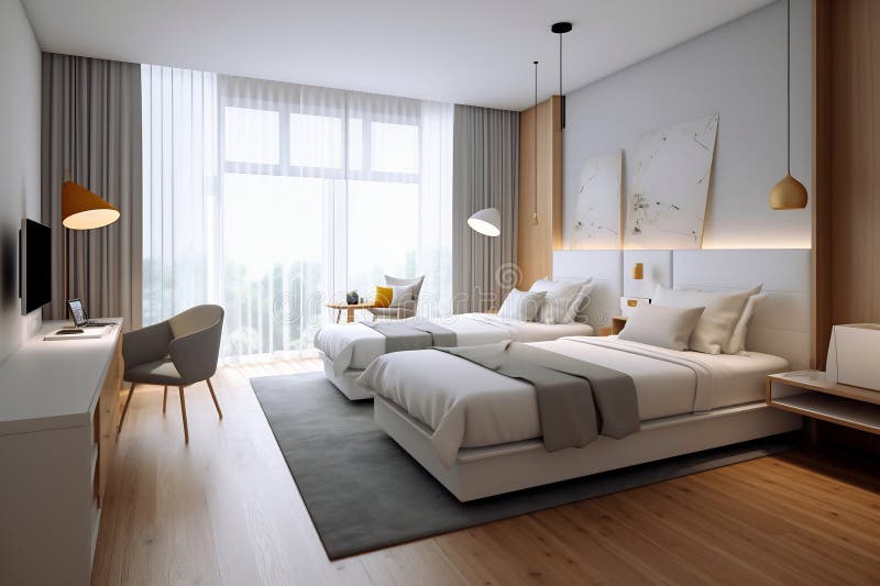 Interior of a Double Bed Hotel Room Stock Image - Image of sleep, rest ...