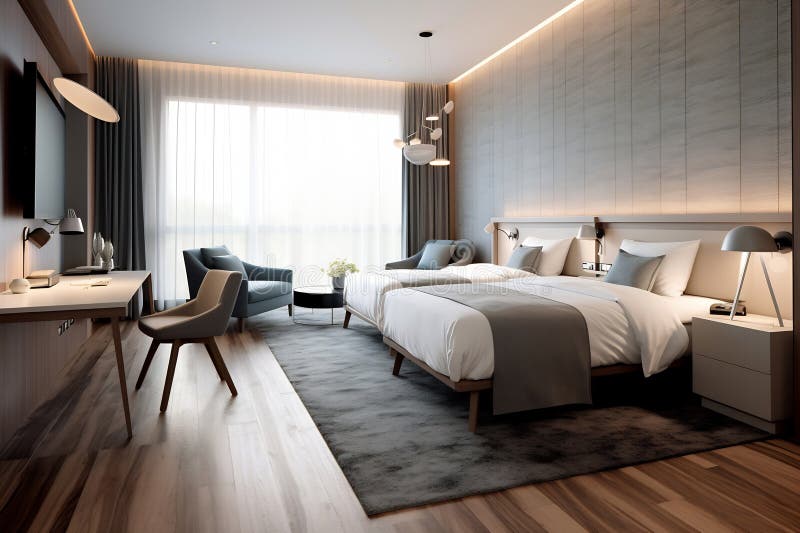 Interior of a Double Bed Hotel Room Stock Image - Image of sleep, rest ...