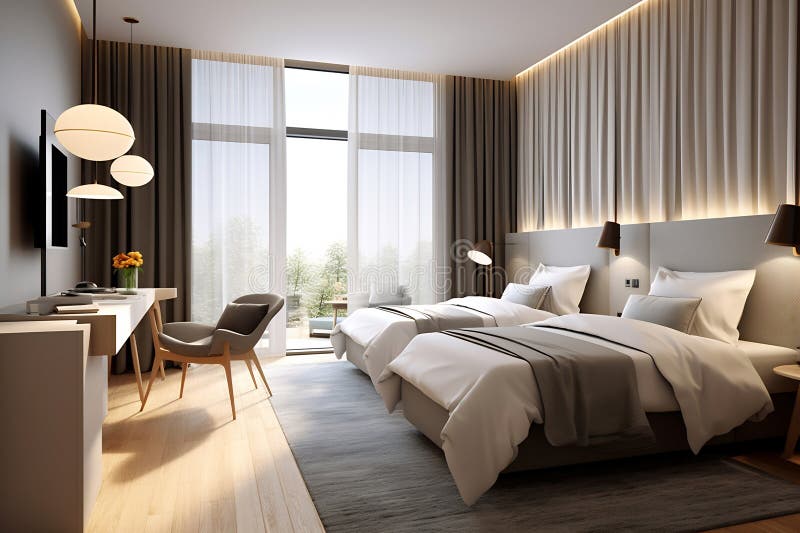 Interior of a Double Bed Hotel Room Stock Image - Image of sleep, rest ...