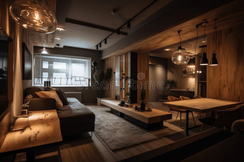 Interior, with Dramatic Mix of Natural and Artificial Lighting, for a ...