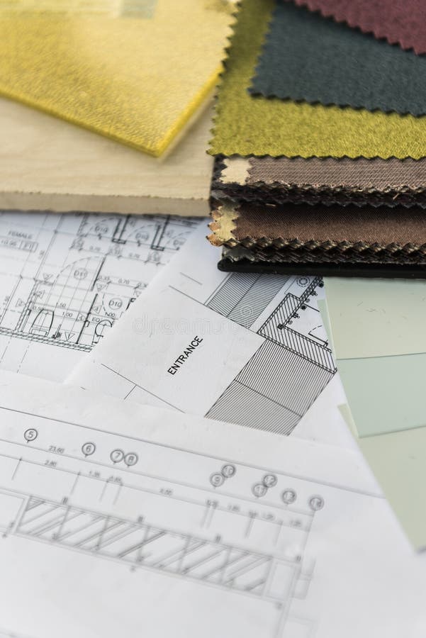 Interior Drawing with Material Color Scheme Stock Photo - Image of ...