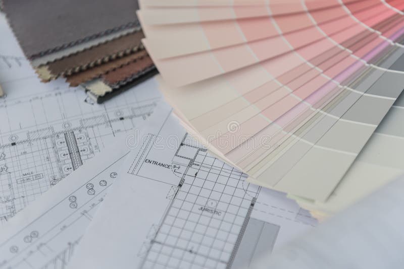 Interior Drawing with Material Color Scheme Stock Image - Image of ...