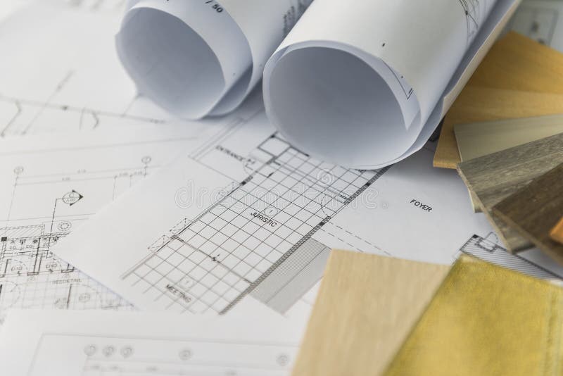 Interior Drawing with Material Color Scheme Stock Photo - Image of ...