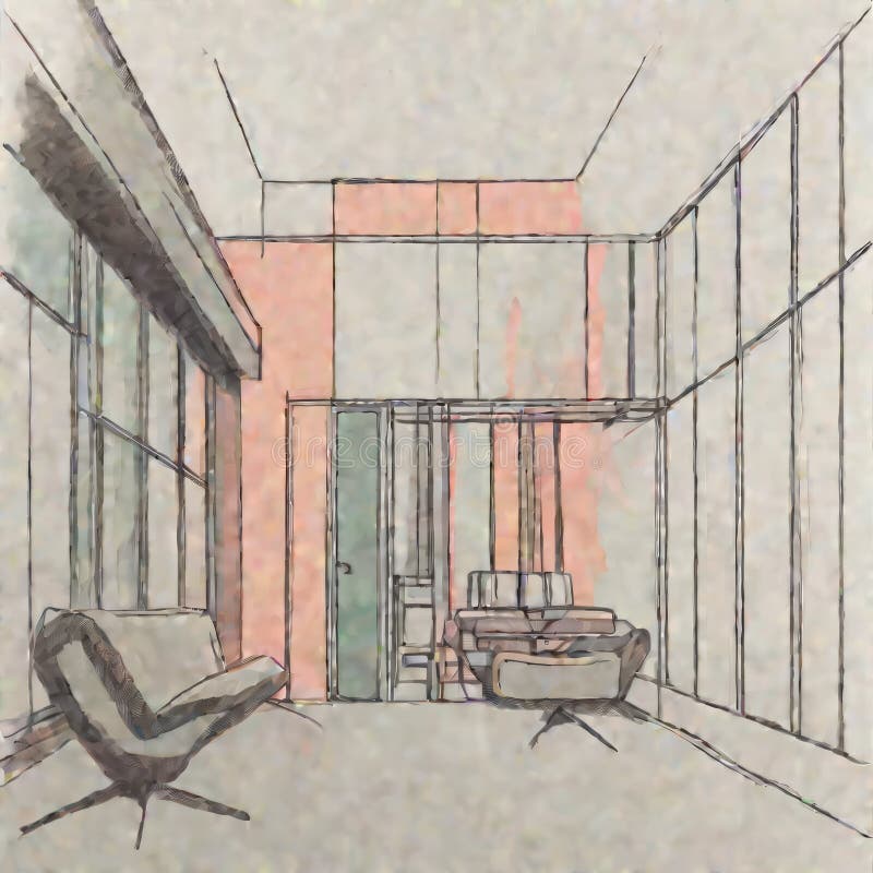 Interior Drawing, Sketch, 3d Illustration, 3d Rendering. Interior ...
