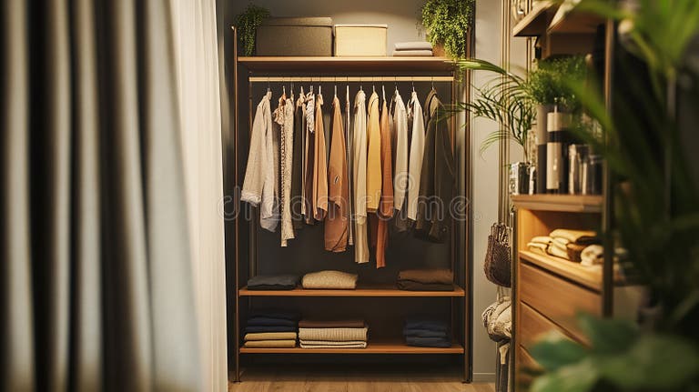Interior of Dressing Room with Clothes Rack and Shelving Unit Stock ...