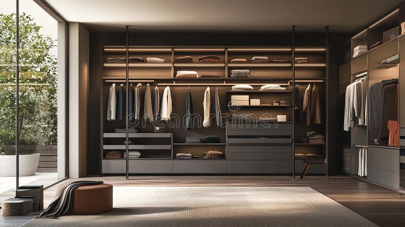 Interior of Dressing Room with Clothes Rack and Shelving Unit Stock ...