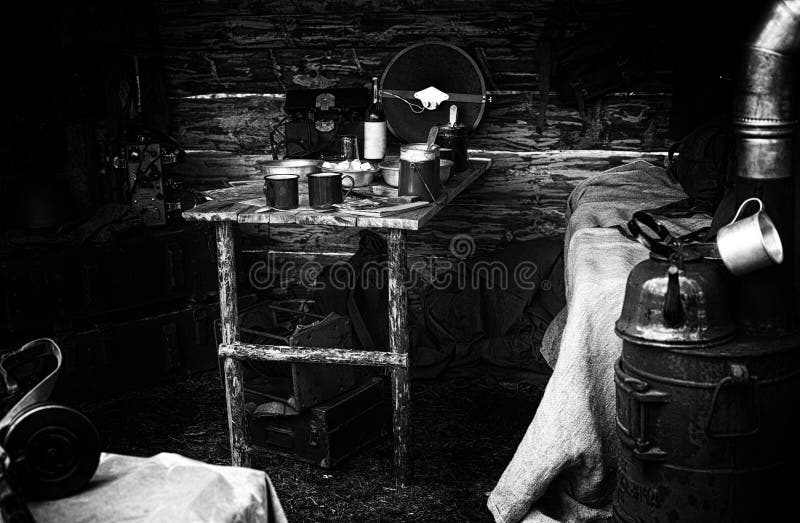 Interior of Dugout Soviet Soldiers during Second World War, Items of ...