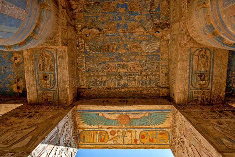Interior of an Egyptian Temple Ceiling with Colorful Paintings and ...