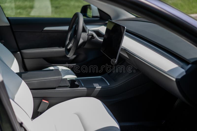 Interior of an Electric Car. Caring for the Environment. Stock Photo ...