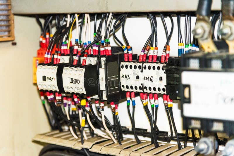 The Interior of an Electrical Relay Box with Various Switches. Stock ...