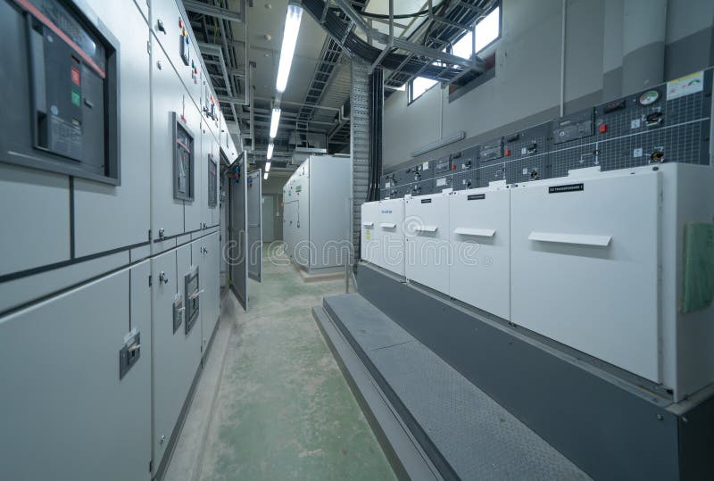 Interior of Electrical Room. Power Energy Motor Machinery Cabinets in ...