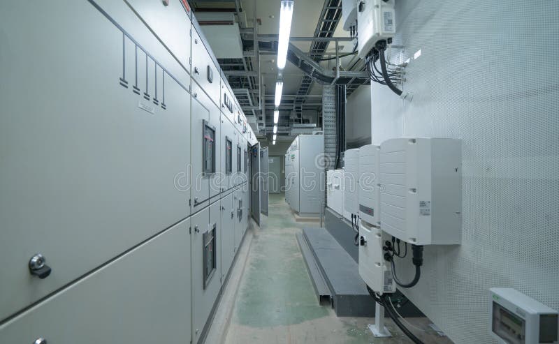 Interior of Electrical Room. Power Energy Motor Machinery Cabinets in ...