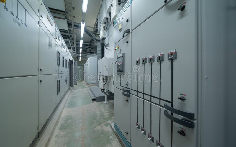 Interior of Electrical Room. Power Energy Motor Machinery Cabinets in ...