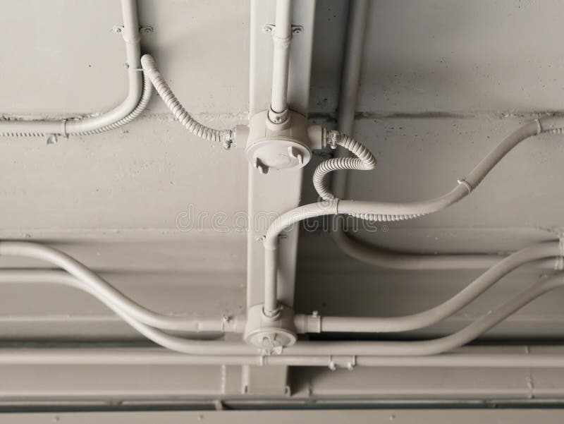 Interior Electrical Wiring Over Head. Stock Image - Image of cables ...