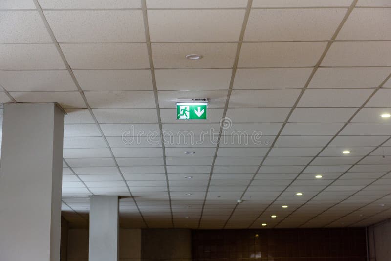 Interior Elements in Large Hall. Exit Sign Stock Image - Image of chick ...