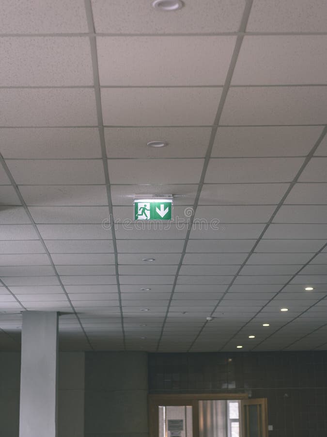 Interior Elements in Large Hall. Exit Sign - Vintage Retro Look Stock ...