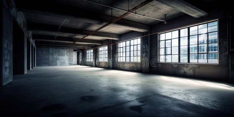 Interior of Empty Abandoned Industrial or Storage Building or Parking ...