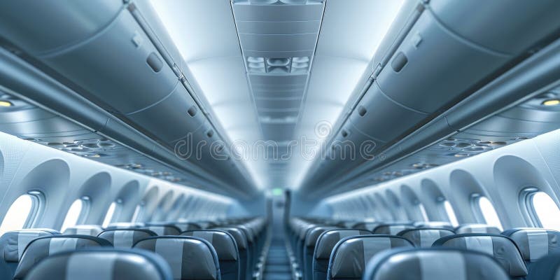 The Interior of an Empty Airplane Cabin, Featuring Rows of Seats Under ...