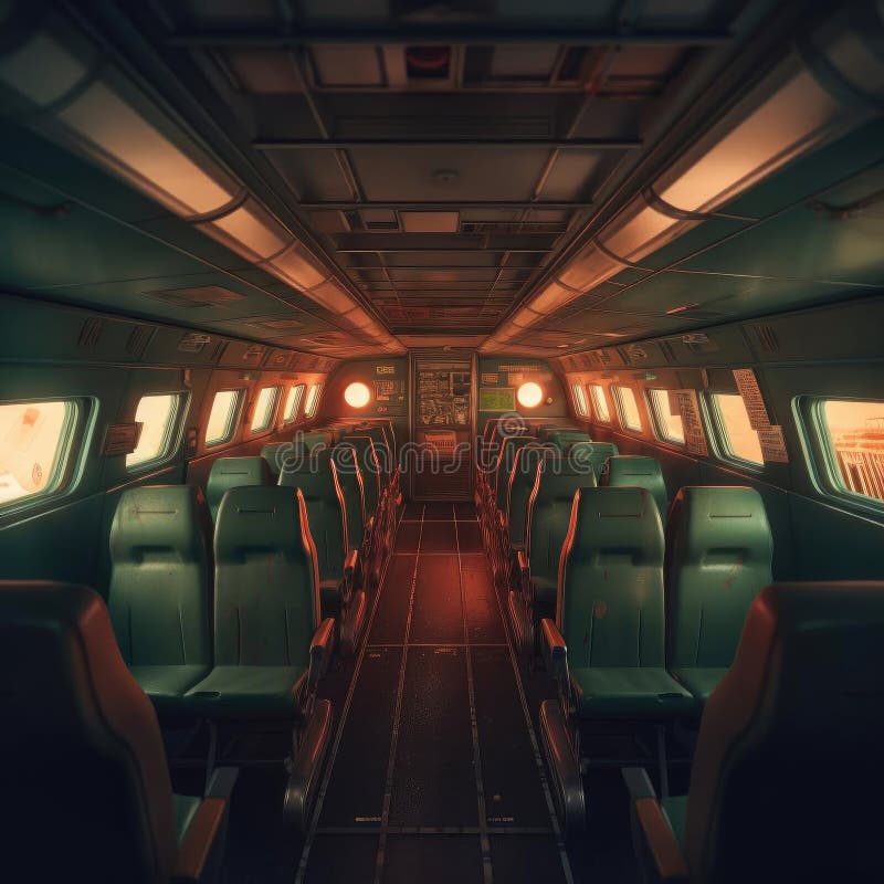 Interior of an Empty Airplane with Green Seats Stock Illustration ...