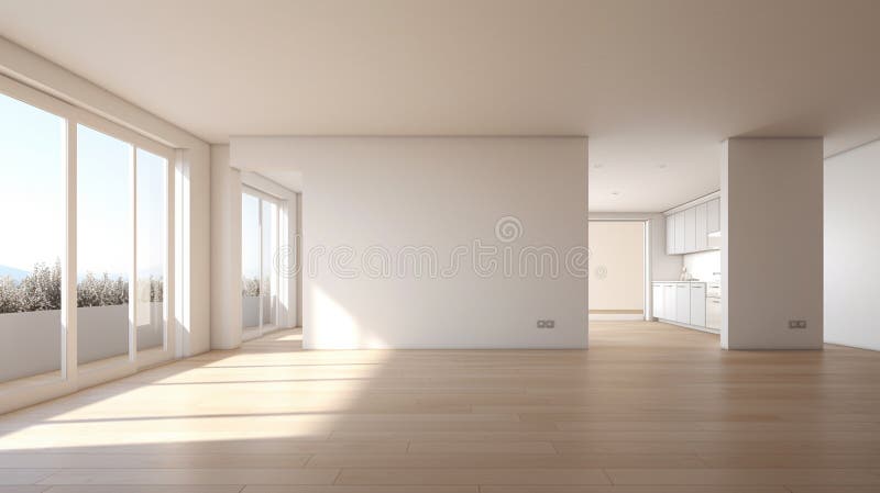 Interior of Empty Apartment. Empty Room with Whitewashed Floating ...