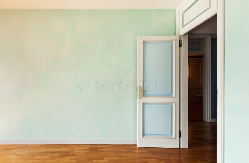 Room with door open stock image. Image of wall, green - 30238435