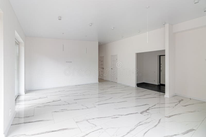 Interior of Empty Apartment, Wide Room with Marble Floor Stock Photo ...