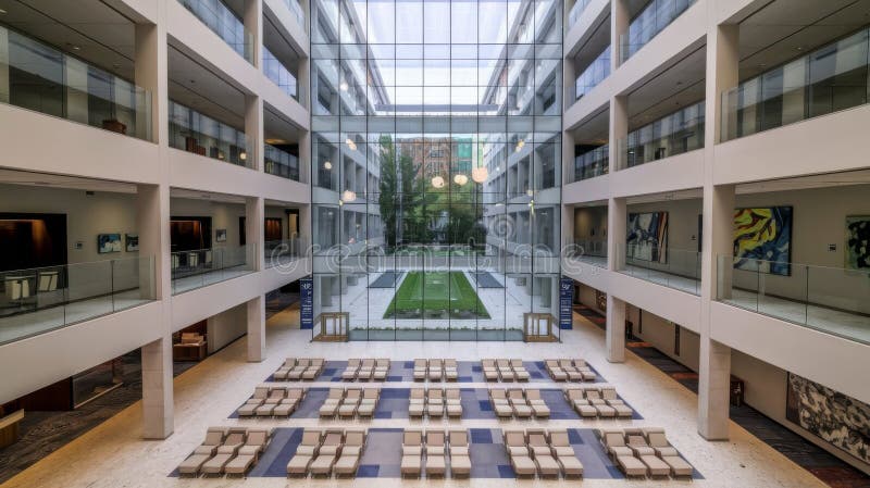 Interior of an Empty Bank Building Stock Illustration - Illustration of ...