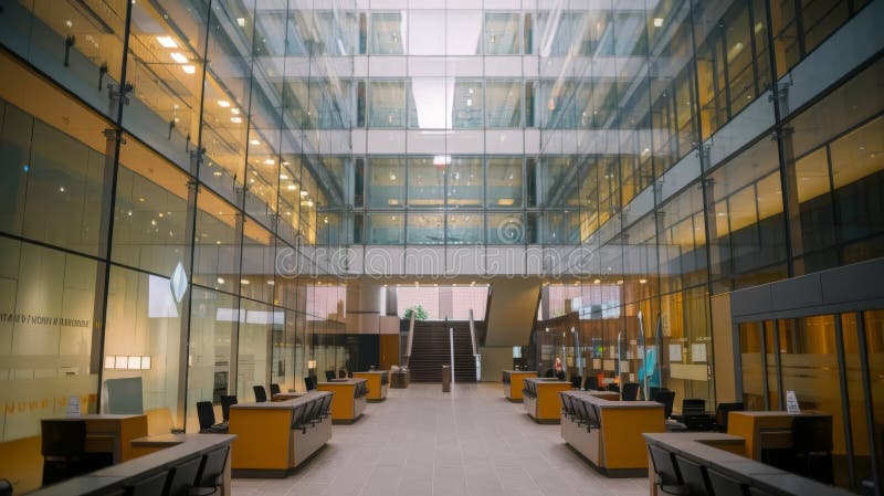 Interior of an Empty Bank Building Stock Illustration - Illustration of ...