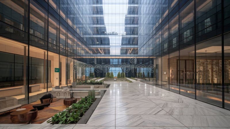 Interior of an Empty Bank Building Stock Illustration - Illustration of ...