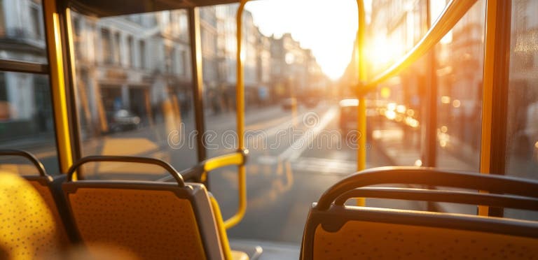 The Interior of an Empty Bus is Bathed in the Gentle Glow of Sunset ...