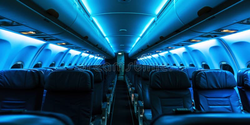 Interior Empty Cabin of a Passenger Civil Aircraft, Illuminated at ...