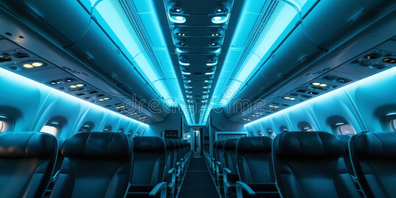 Interior Empty Cabin of a Passenger Civil Aircraft, Illuminated at ...