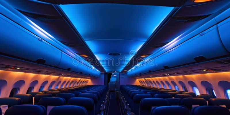 Interior Empty Cabin of a Passenger Civil Aircraft, Illuminated at ...