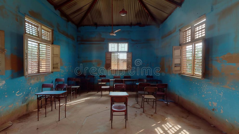 The Interior of an Empty Classroom in a School in a Poor District Stock ...