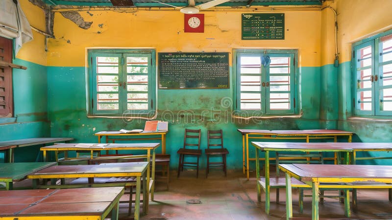 The Interior of an Empty Classroom in a School in a Poor District Stock ...