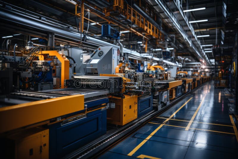 Interior of an Empty Clean Modern Factory Workshop. Rows of Complex ...