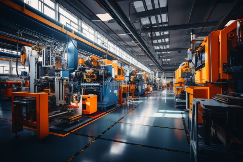 Interior of an Empty Clean Modern Factory Workshop. Rows of Complex ...