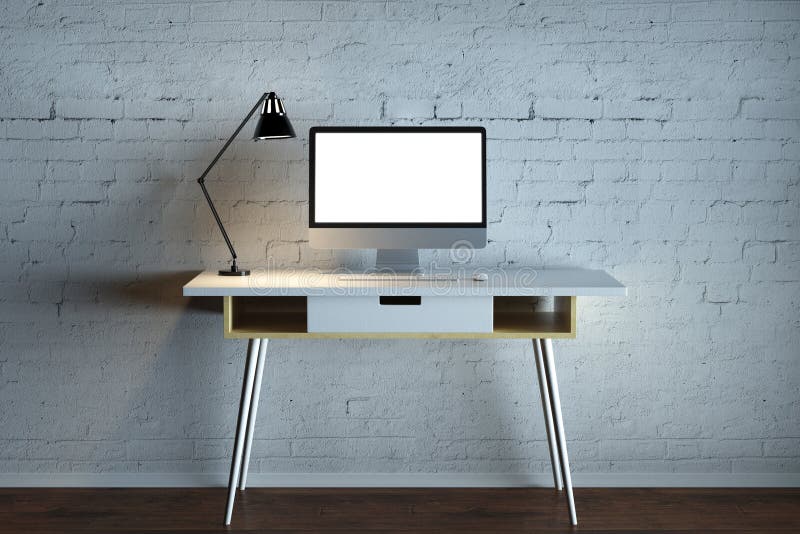 Interior with Empty Computer Stock Illustration - Illustration of ...